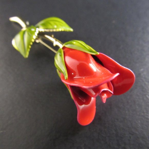 Vintage | Jewelry | Vintage Brooch Red Rose | Poshmark